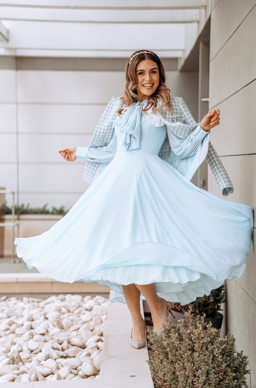 ROCHIE BLEU HOPE, voal, maneci lungi, baby blue