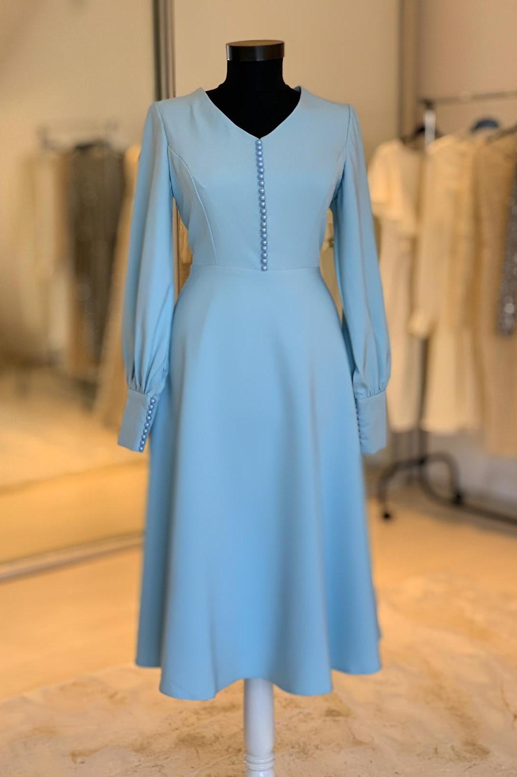 ROCHIE BLEU HAZEL, cu maneci lungi, fermoar la spate